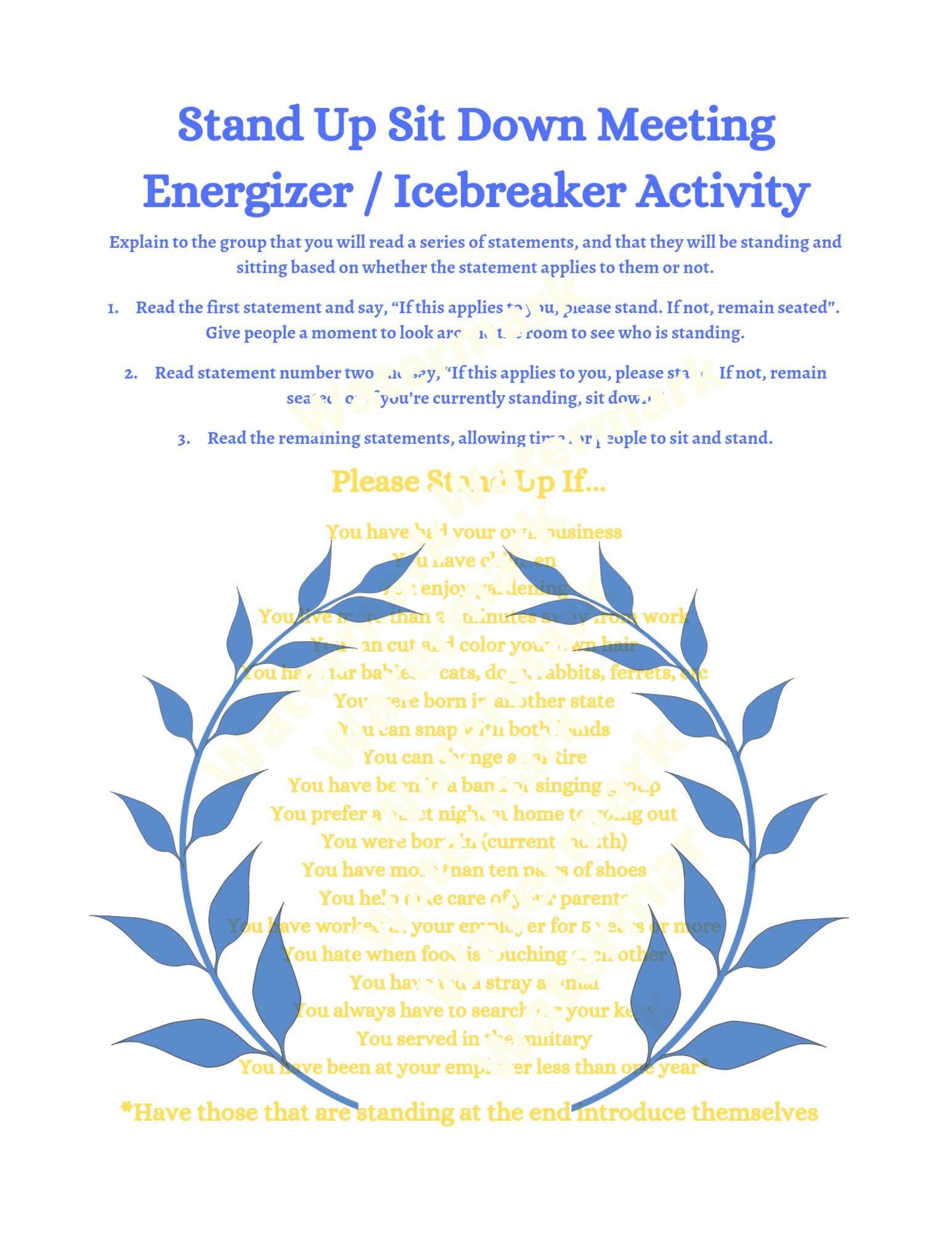 Custom Printable Icebreaker Activity, Meeting Energizer, Family ...