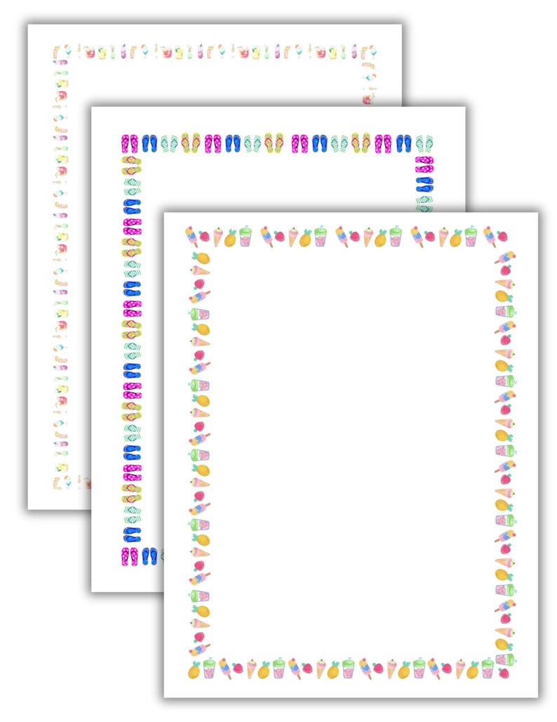 Summer Printable Paper Borders, Beach Paper for Summer Activities ...