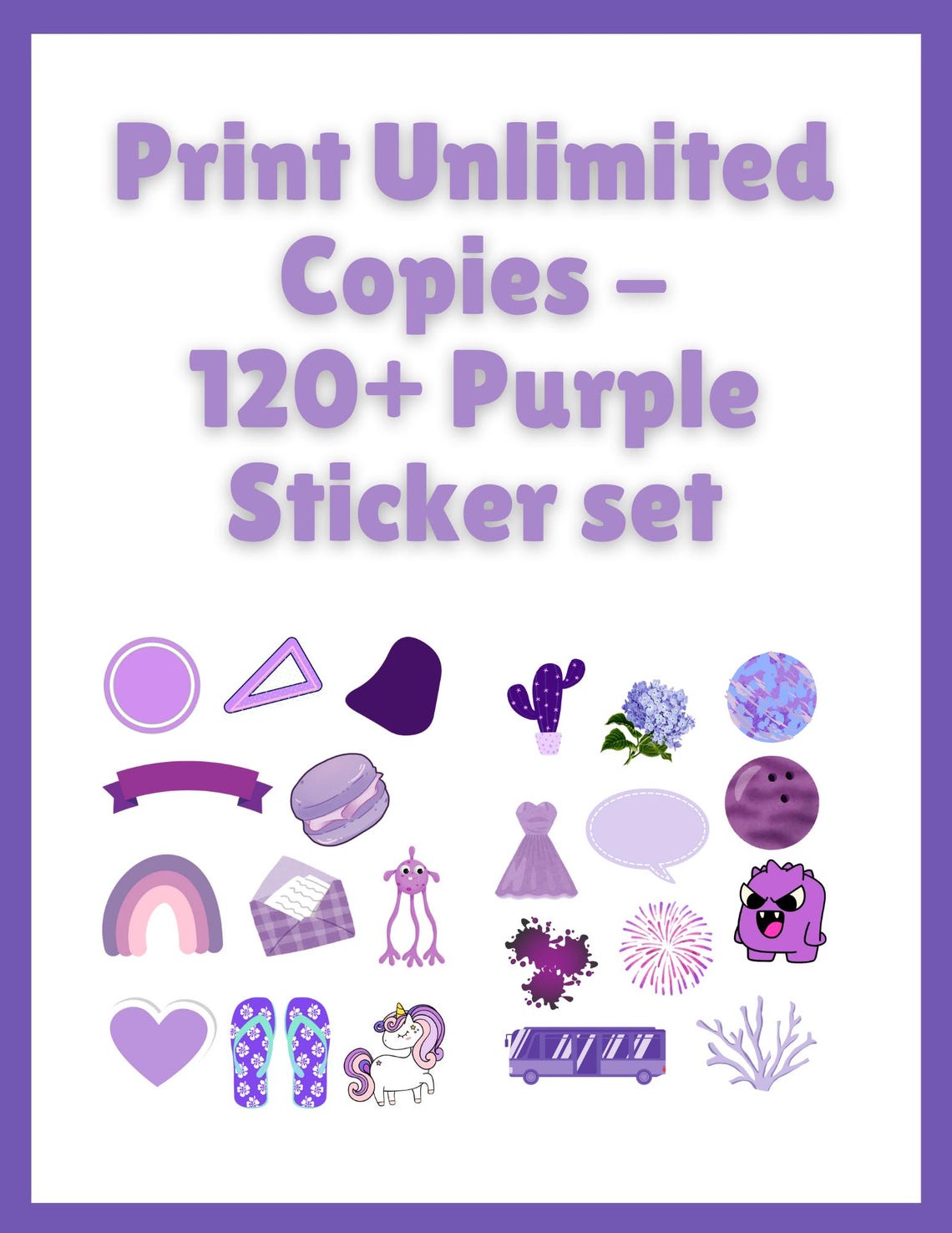 120 Printable Purple Sticker Set, Love Purple Stickers, Digital Sticker ...
