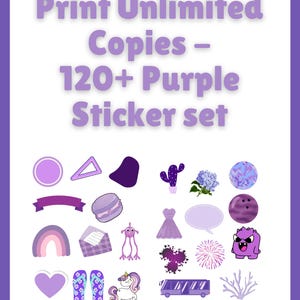 120 Printable Purple Sticker Set, Love Purple Stickers, Digital Sticker ...