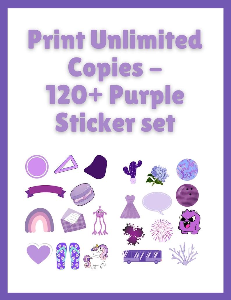 120 Printable Purple Sticker Set, Love Purple Stickers, Digital Sticker ...