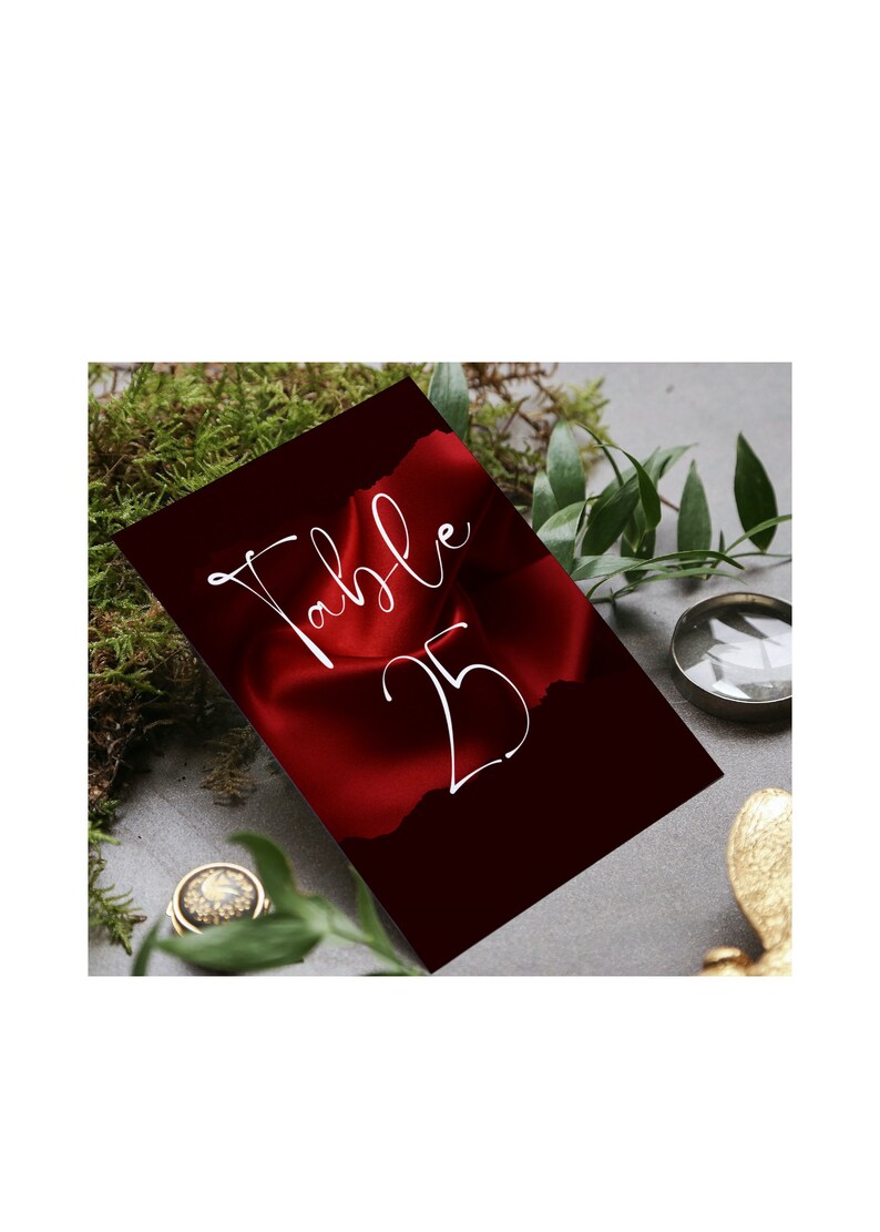 Printable Red and Black Wedding Table Numbers, 25 Dark Red Reception ...