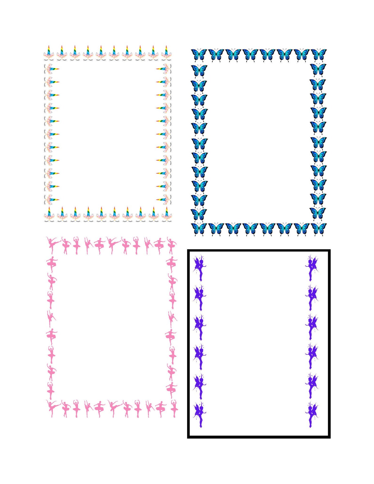 Girl Printable Paper Borders, Girl Invitation Frames, Set of Four ...