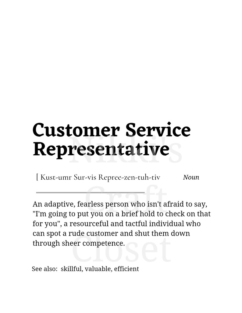 Customer Service Representative Definition Printables Set, CSR Gift ...