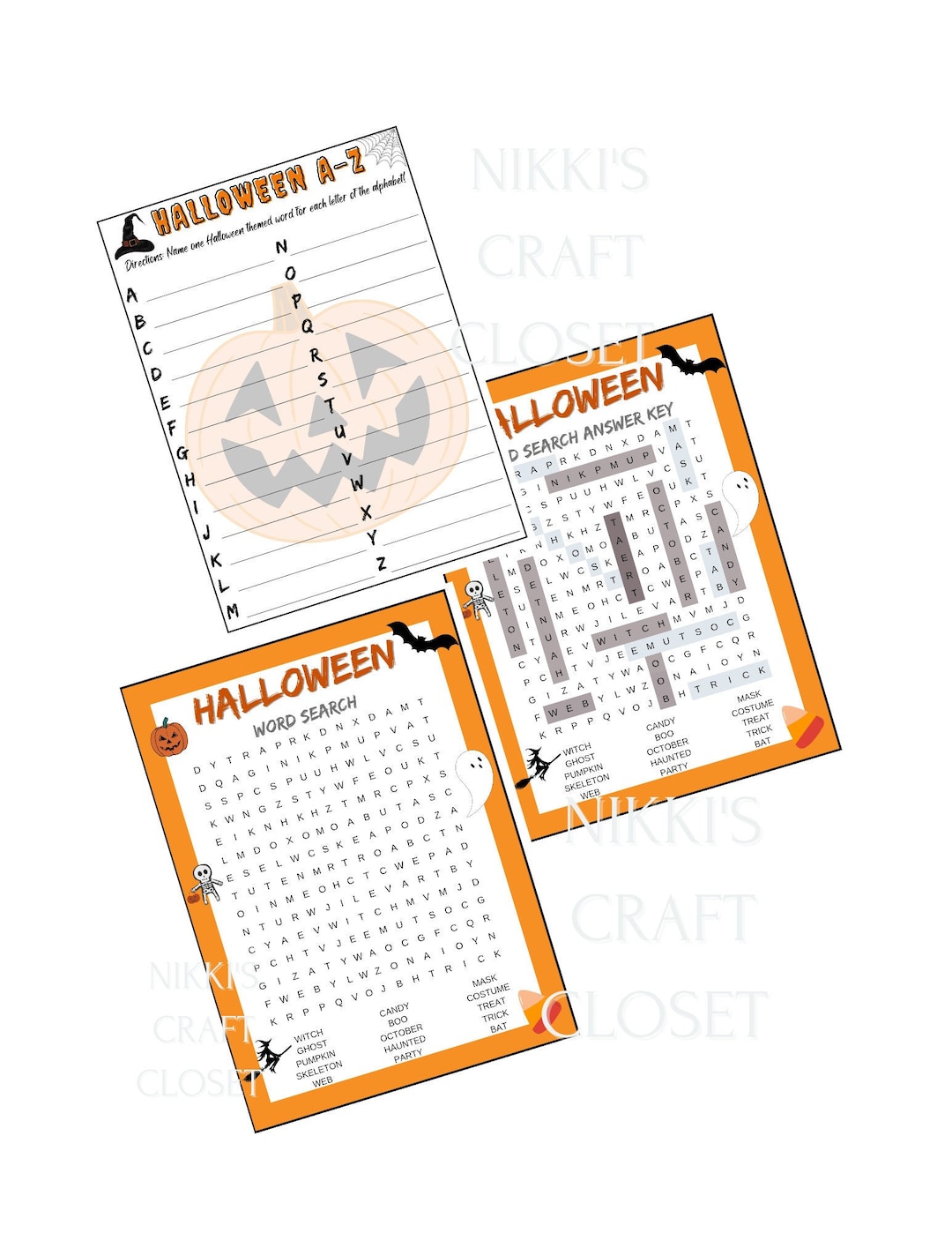 Printable Halloween Activity Set, Halloween Word Search and A to Z ...