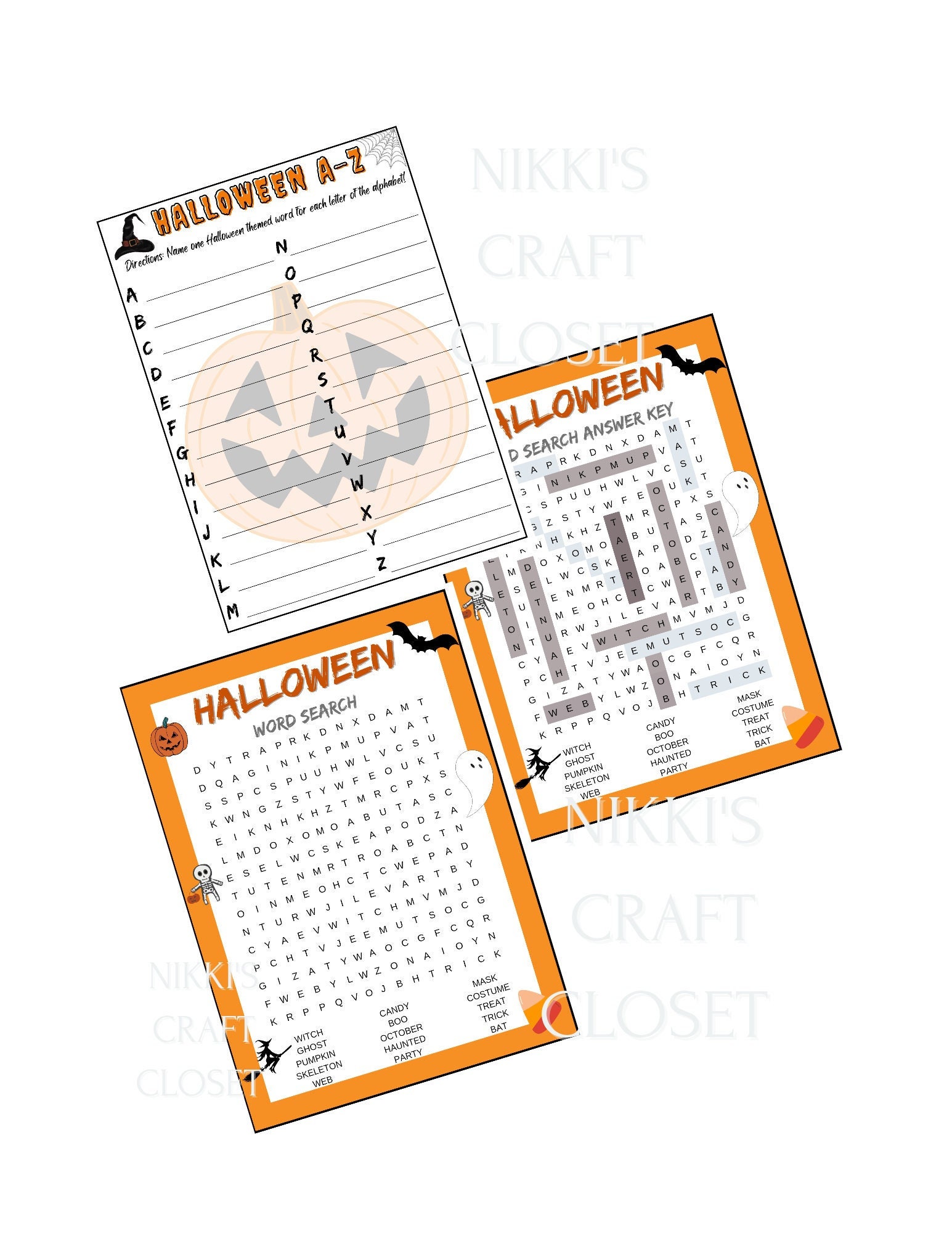 Printable Halloween Activity Set, Halloween Word Search and A to Z ...