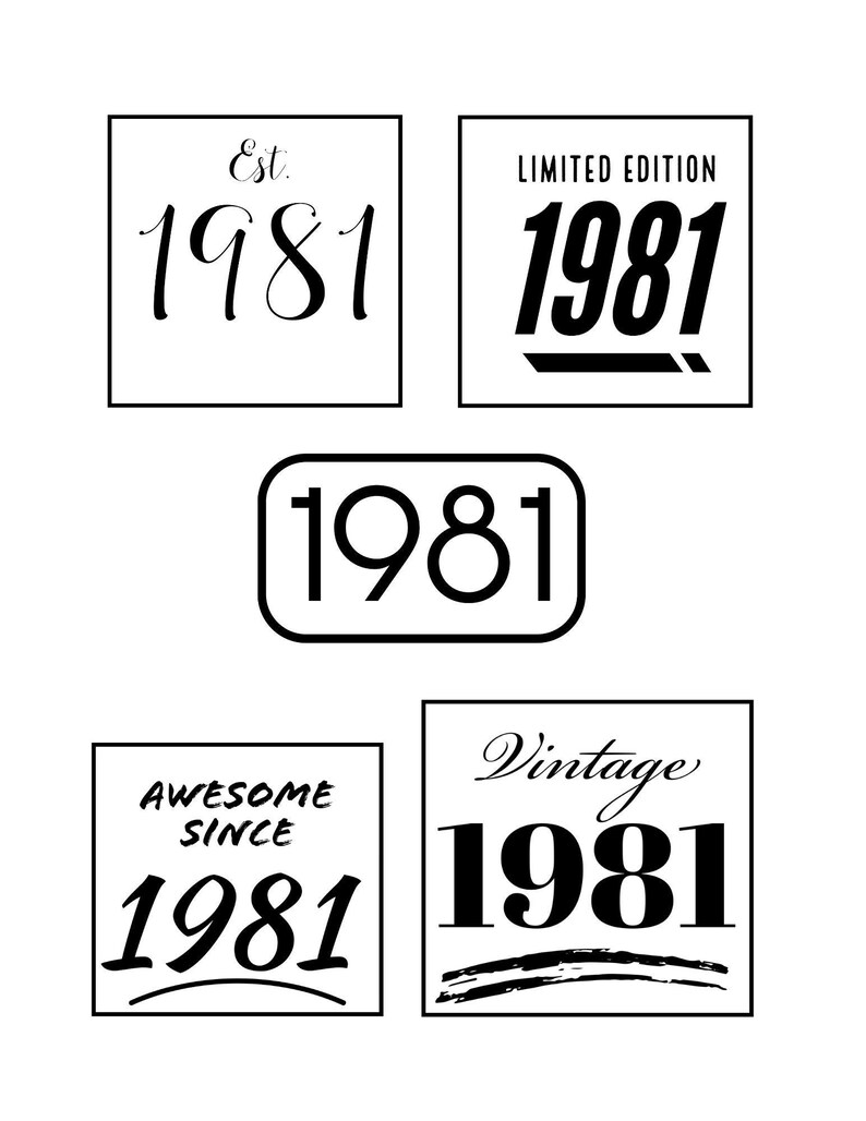 Vintage 1981 Printable SVG Set, 1981 Limited Edition Shirt SVG Designs ...