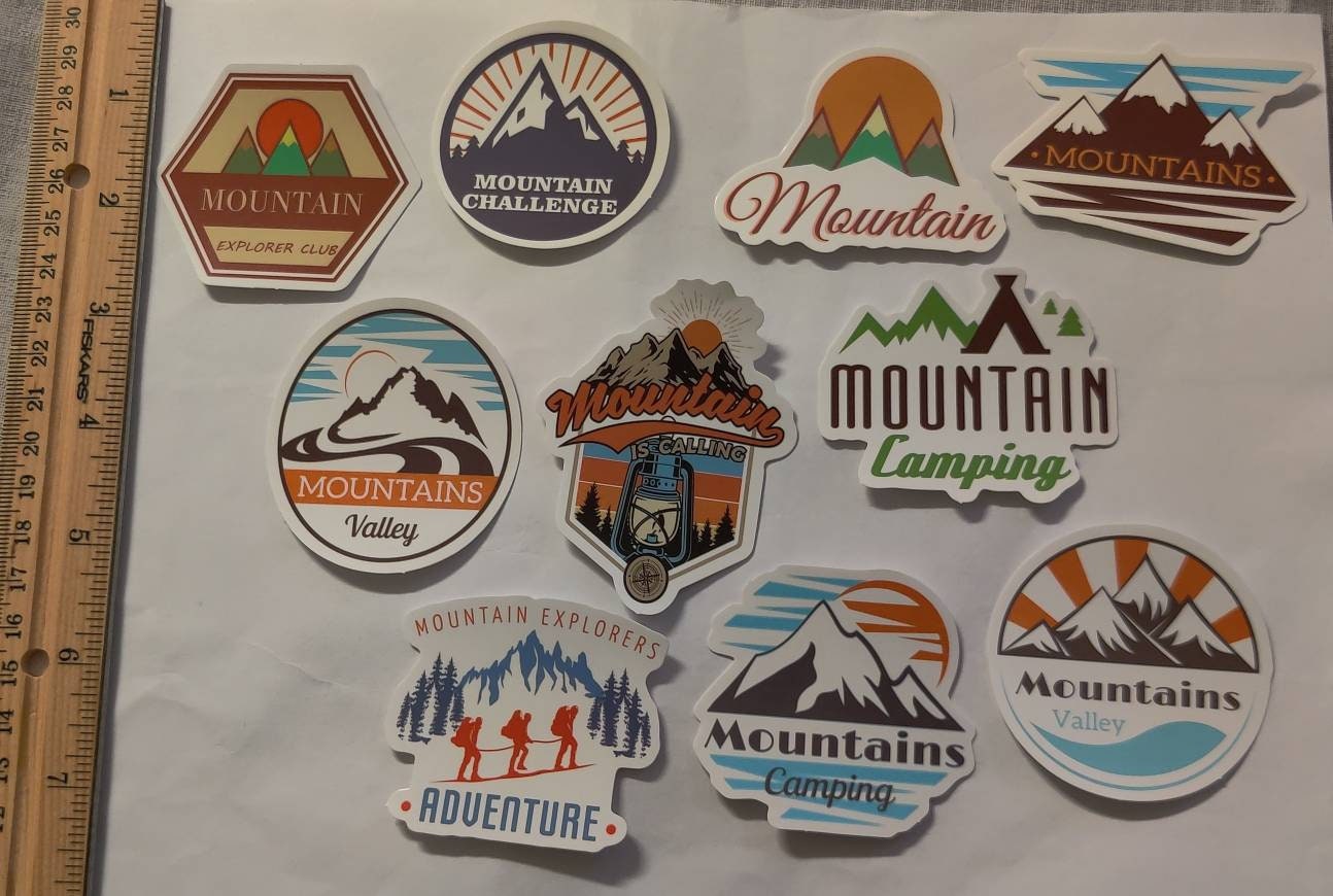 Mountain Adventure Vinyl Stickers, Set of 10 Mountain Water Bottle ...