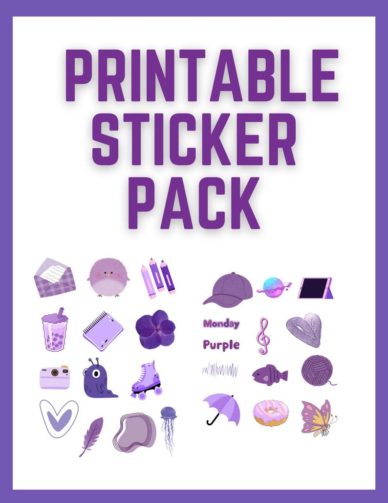 120 Printable Purple Sticker Set, Love Purple Stickers, Digital Sticker ...