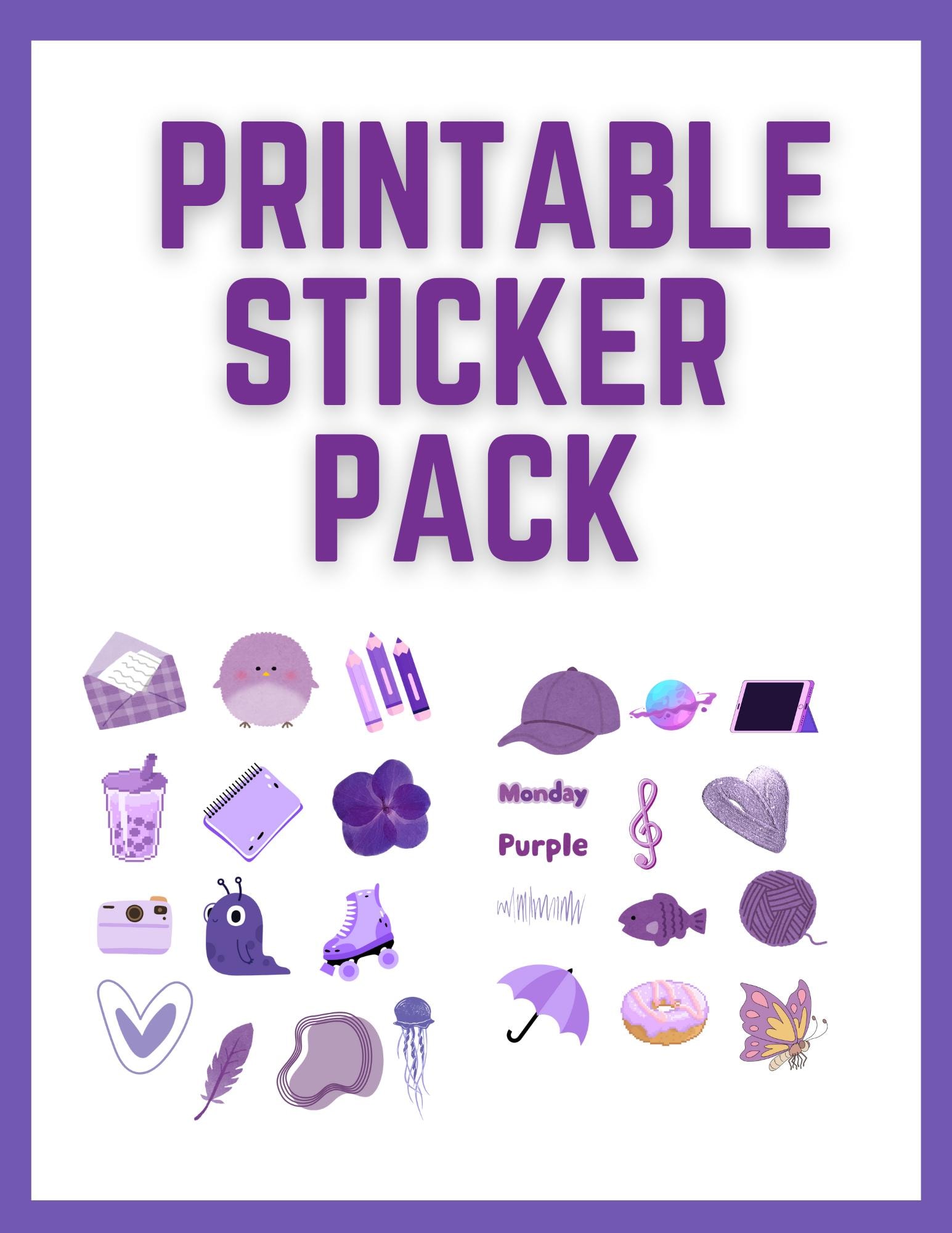120 Printable Purple Sticker Set, Love Purple Stickers, Digital Sticker ...