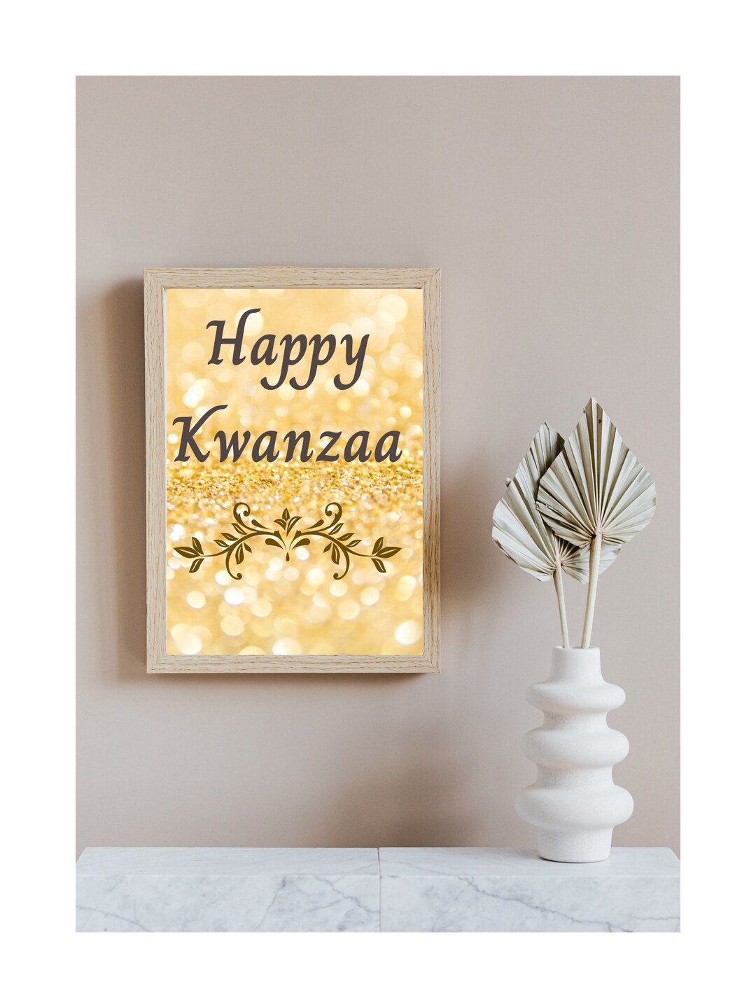 Printable Happy Kwanzaa Sign, Simple Glittering Home Wall Art, Instant ...