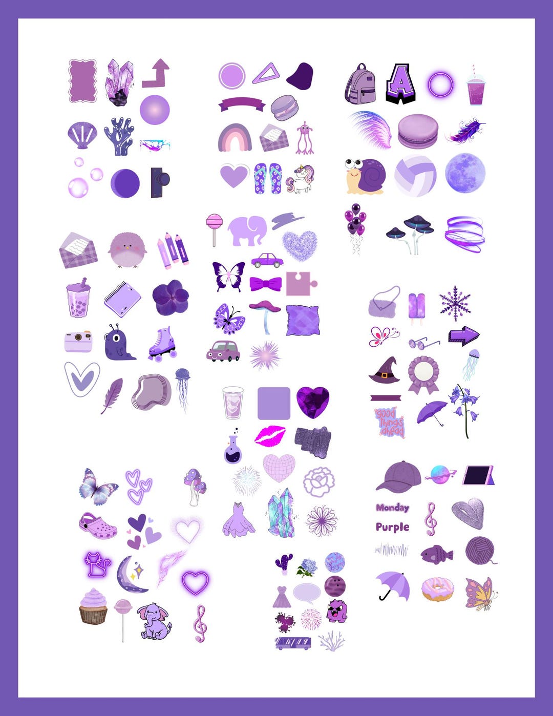 120 Printable Purple Sticker Set, Amethyst Color Stickers, Digital ...