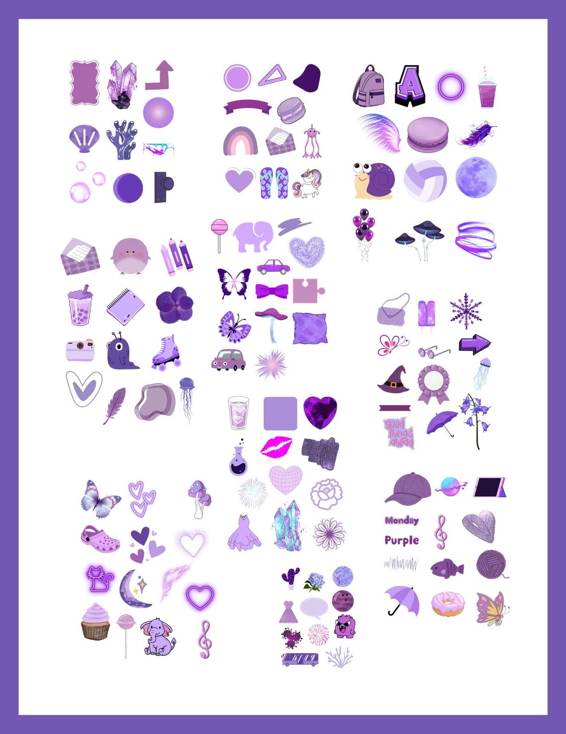 120 Printable Purple Sticker Set, Love Purple Stickers, Digital Sticker ...