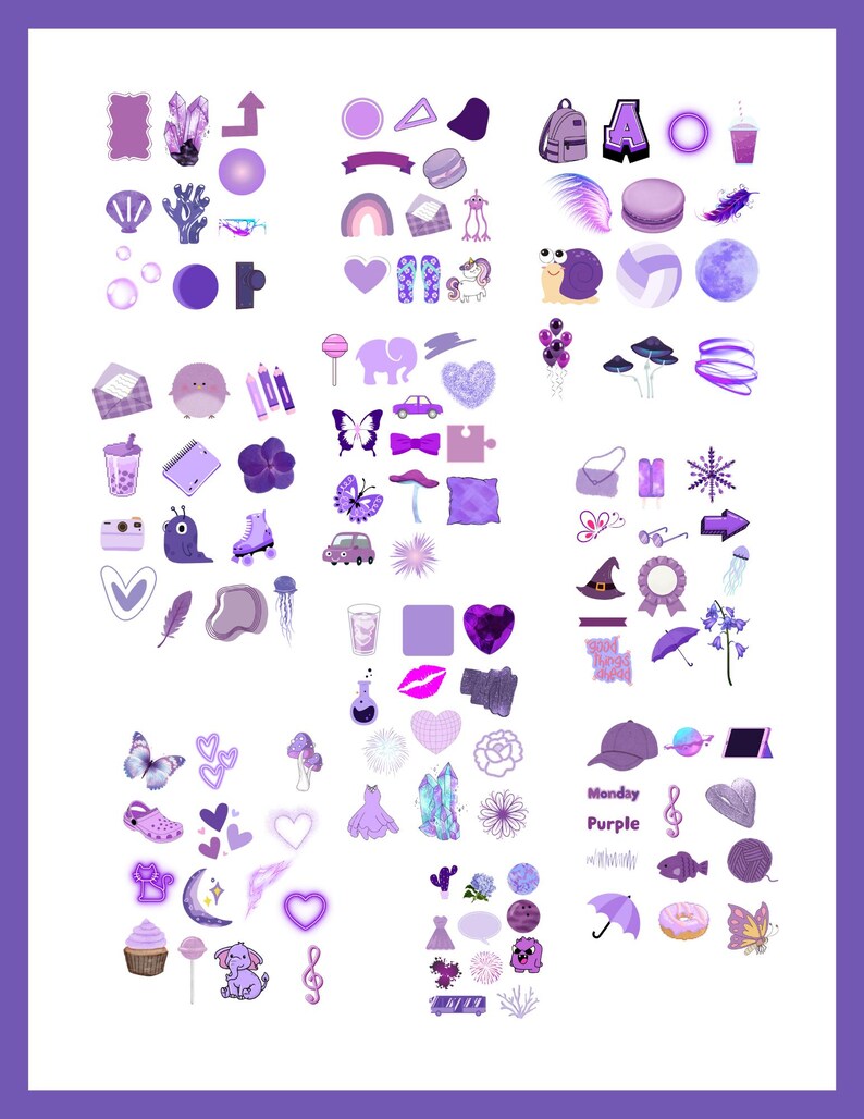 120 Printable Purple Sticker Set, Love Purple Stickers, Digital Sticker ...