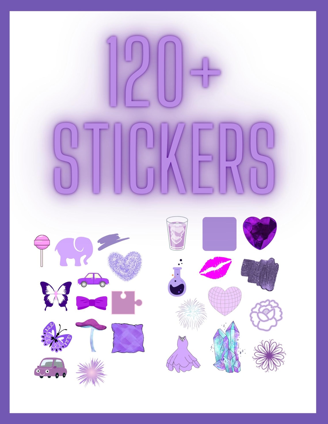120 Printable Purple Sticker Set, Love Purple Stickers, Digital Sticker ...