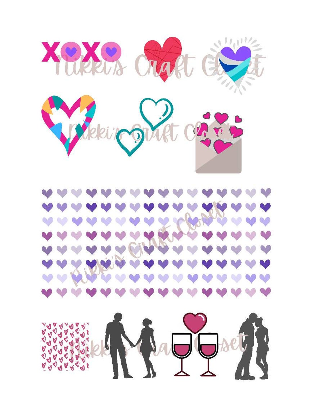 Printable Love Stickers, Digital Love Clip Art, Printable Love Stickers ...
