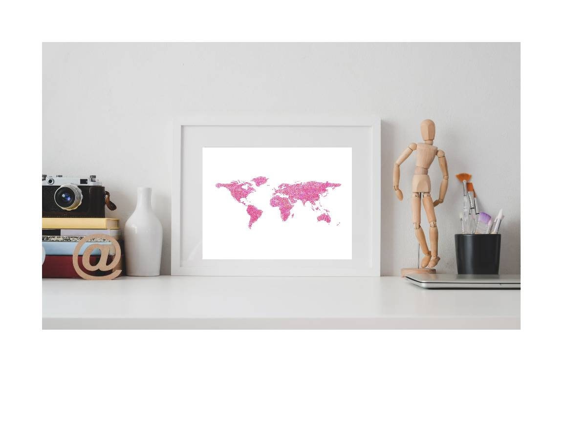 Pink Glitter World Outline, Sparkle Map, Pink World Map - Etsy