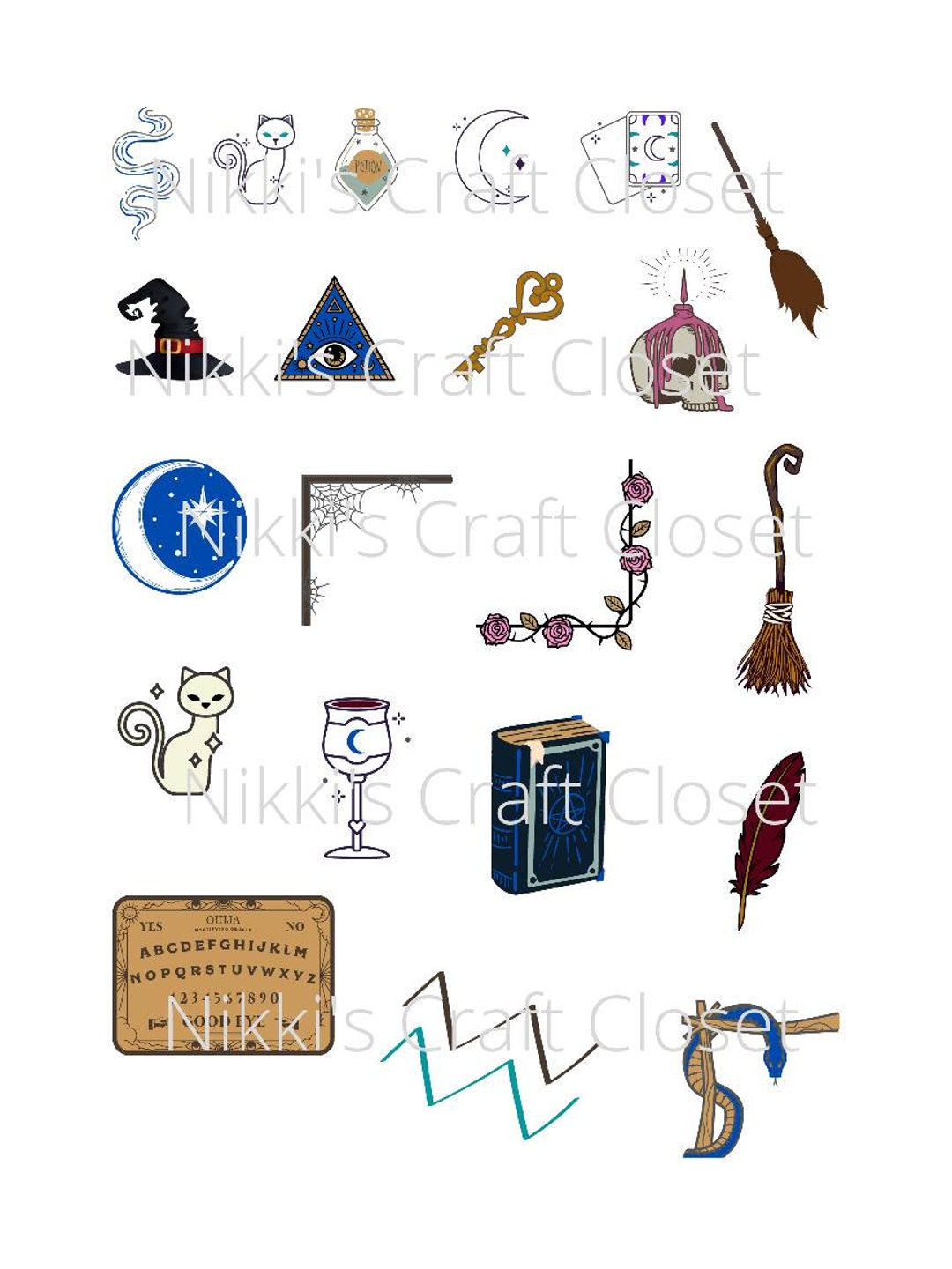 Printable Witch Stickers, Witch Clipart, Planner Stickers, Witchy ...