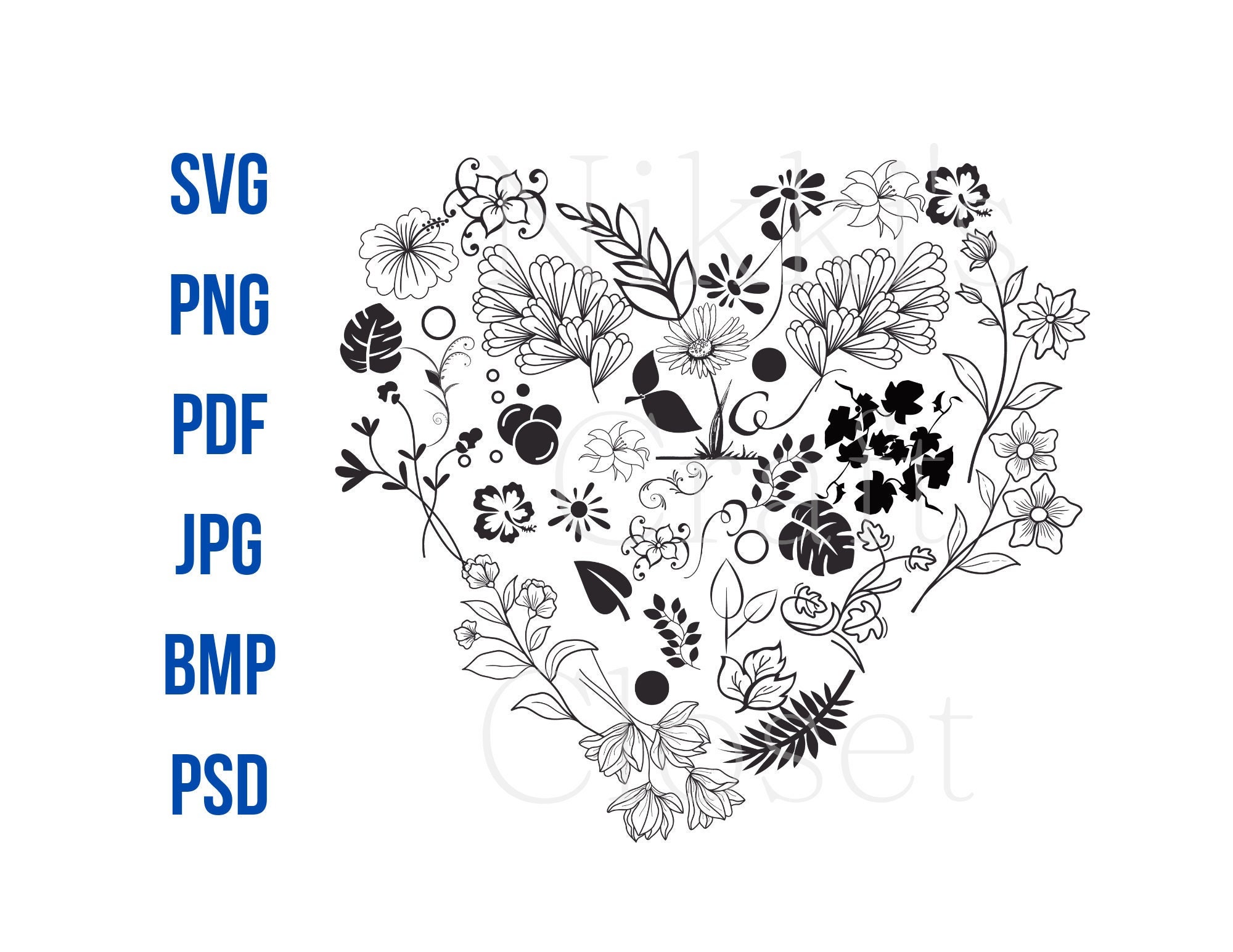 Flower Heart Svg Floral Heart Svg Heart Flower Png Heart - Etsy