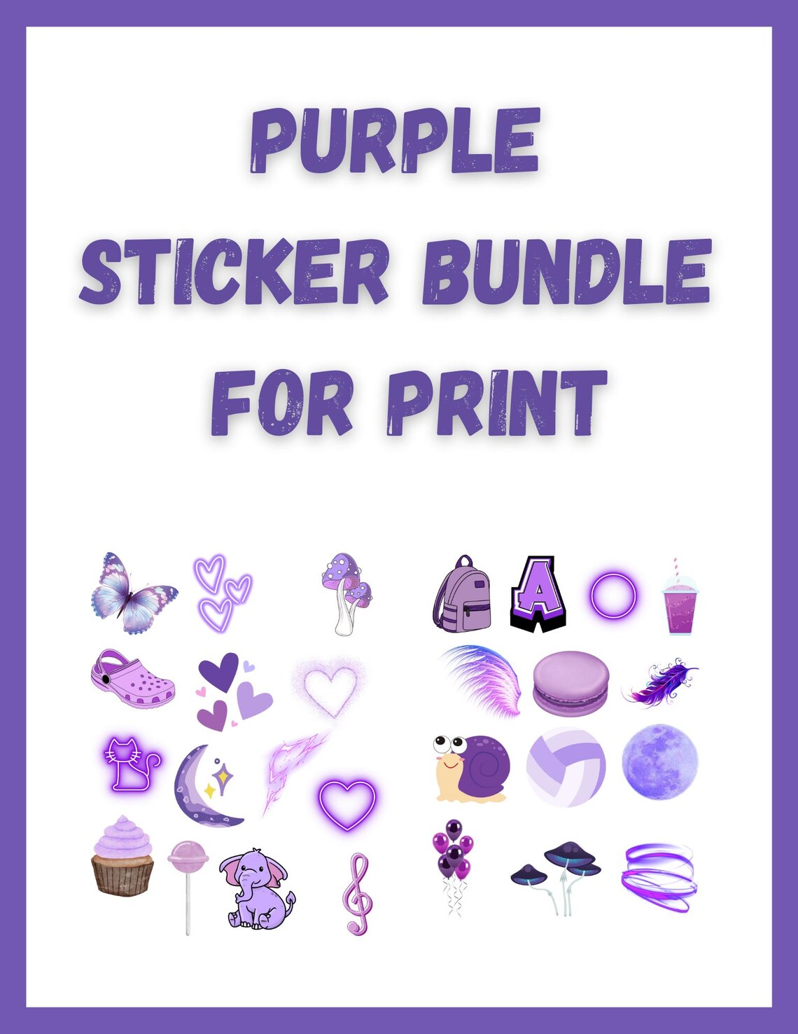 120 Printable Purple Sticker Set, Love Purple Stickers, Digital Sticker ...