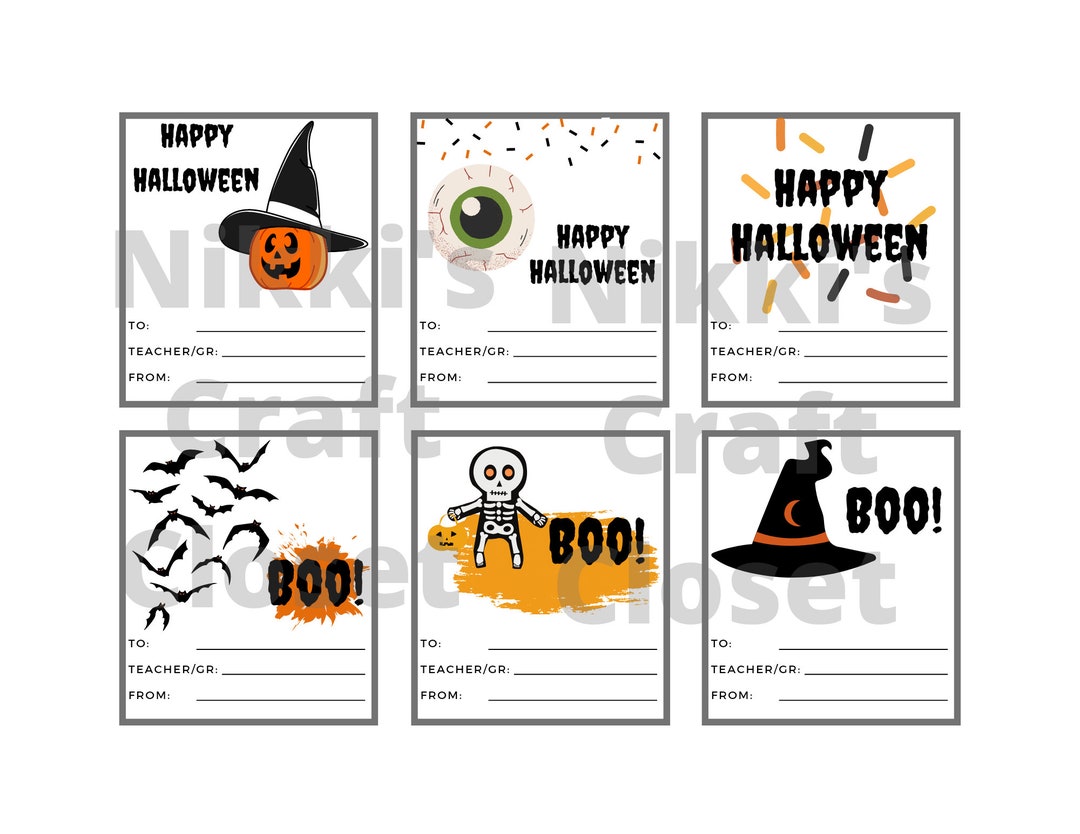 Customizable Printable Halloween Treat Bag Cards, Halloween Party Bag ...