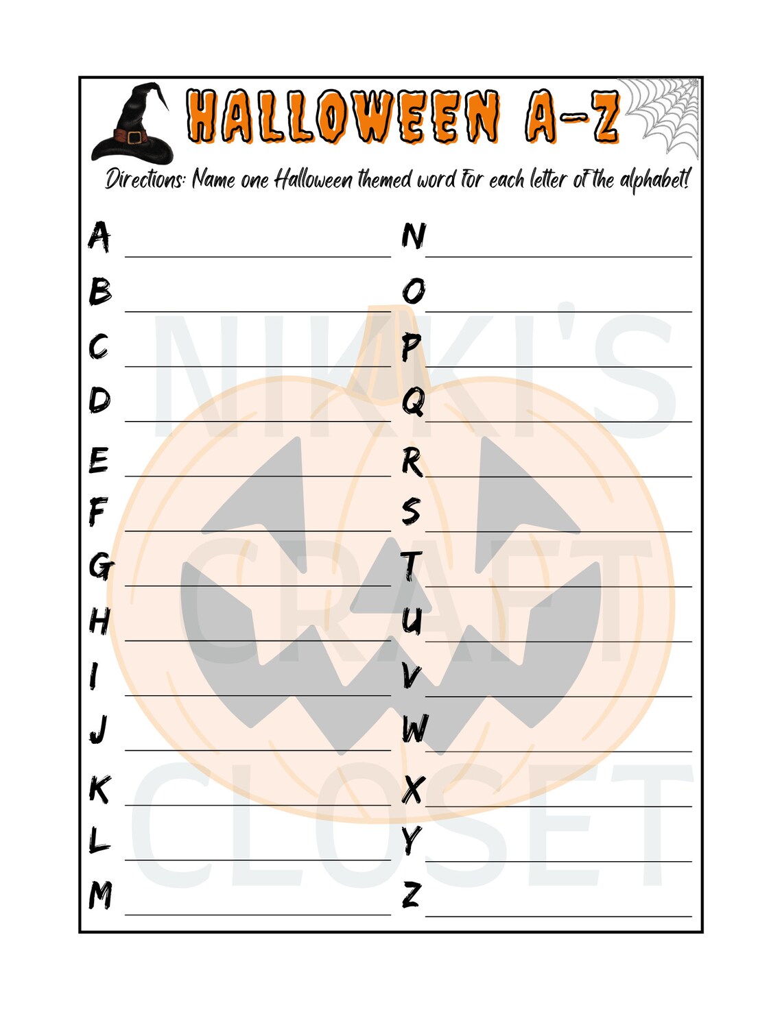 Printable Halloween Activity Set, Halloween Word Search and A to Z ...