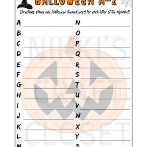 Printable Halloween Activity Set, Halloween Word Search and A to Z ...