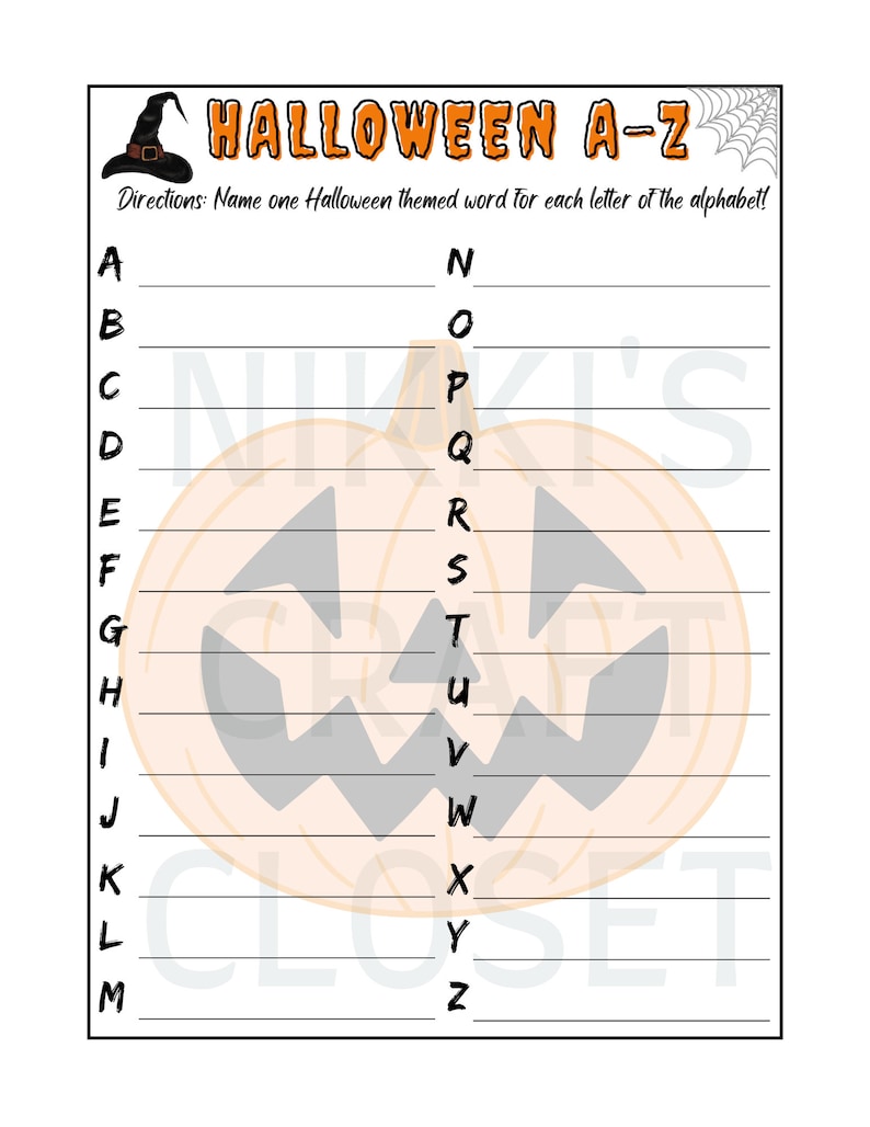 Printable Halloween Activity Set, Halloween Word Search and A to Z ...