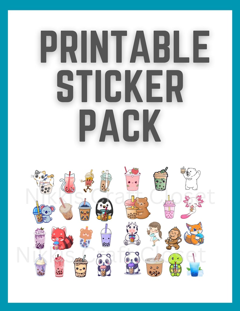 70 Printable Boba Sticker Set, Bubble Tea Stickers, Digital Sticker ...