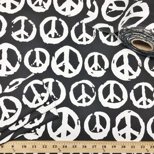 Peace Sign Fabric by the BOLT YARD or SAMPLE Black White Peaceful Home ...
