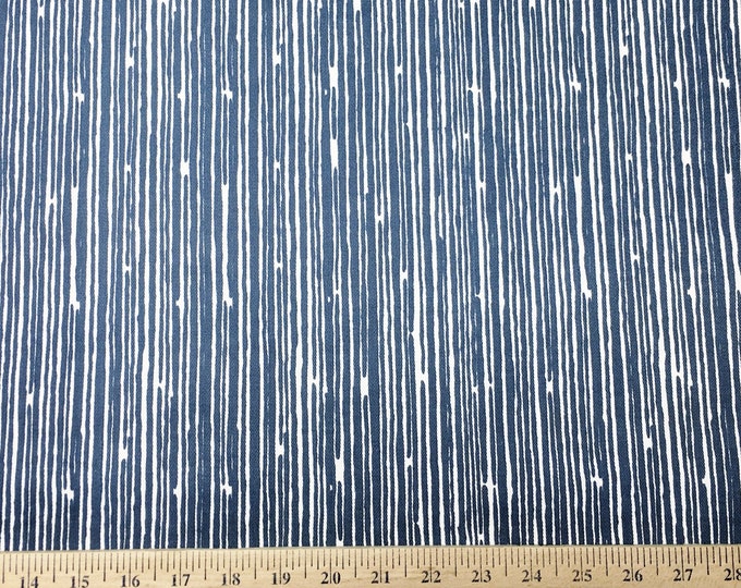 Navy Stripe Fabric by the Yard All Cotton Scribble Lines Home Decor ...