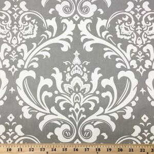 Grey Damask Fabric by the YARD All Cotton Premier Prints OZBORNE STORM ...