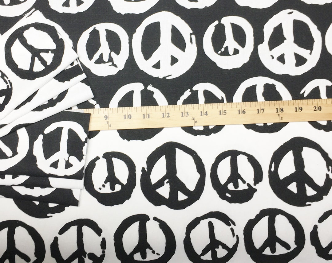 Peace Sign Fabric by the BOLT YARD or SAMPLE Black White Peaceful Home ...
