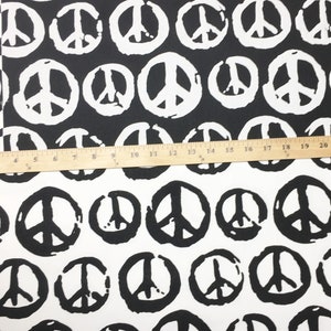 Peace Sign Fabric by the BOLT YARD or SAMPLE Black White Peaceful Home ...