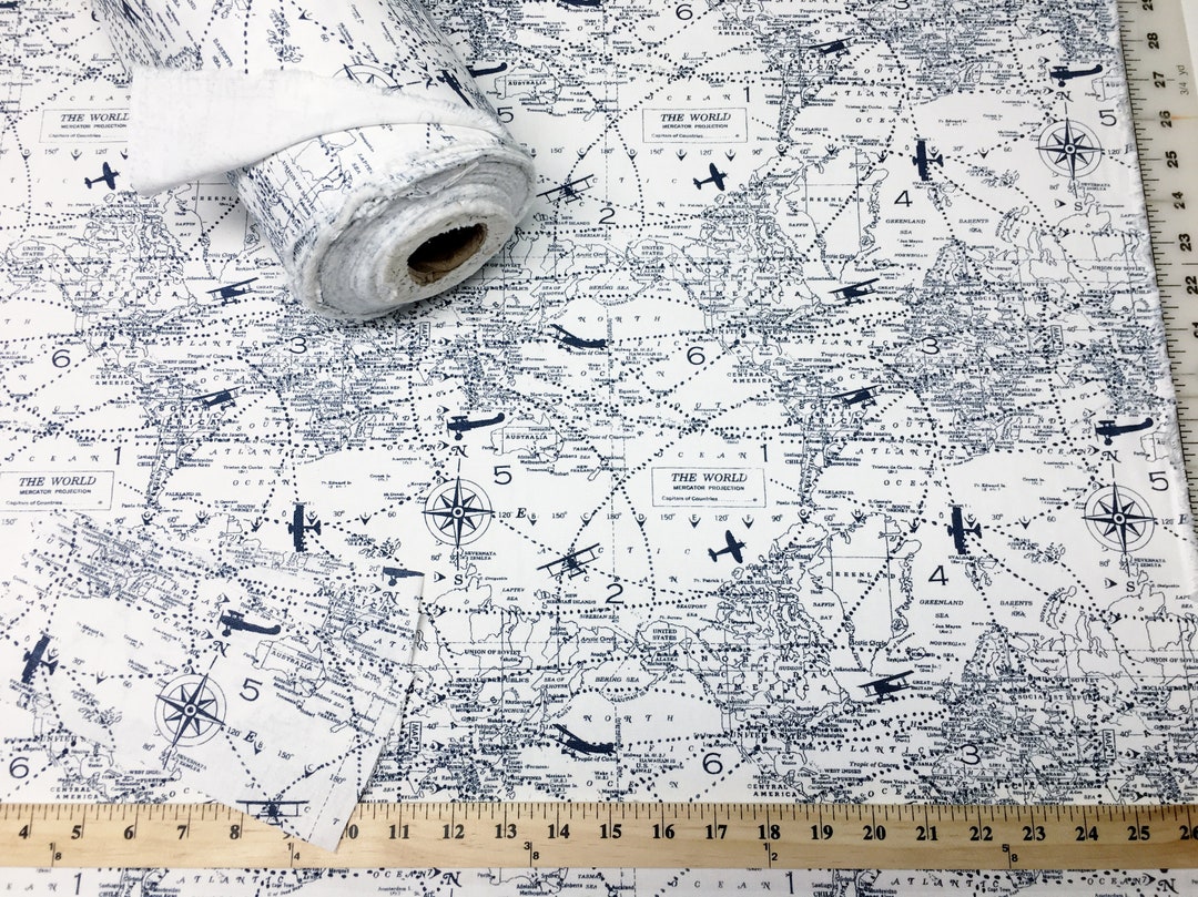 Planes Fabric by the YARD All Cotton Air Traffic Flight Map Aviation ...