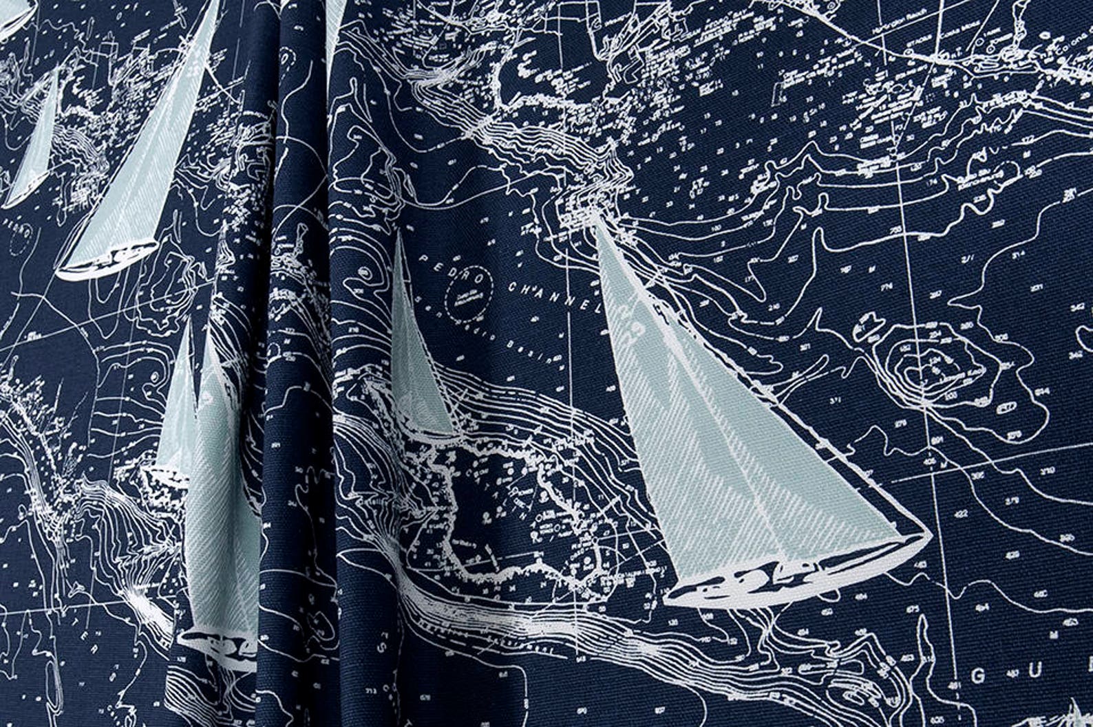 Sailboats Fabric by the BOLT Blue Navy Nautical Maps Premier Prints ...