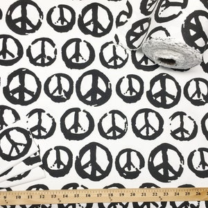 Peace Sign Fabric by the BOLT YARD or SAMPLE Black White Peaceful Home ...
