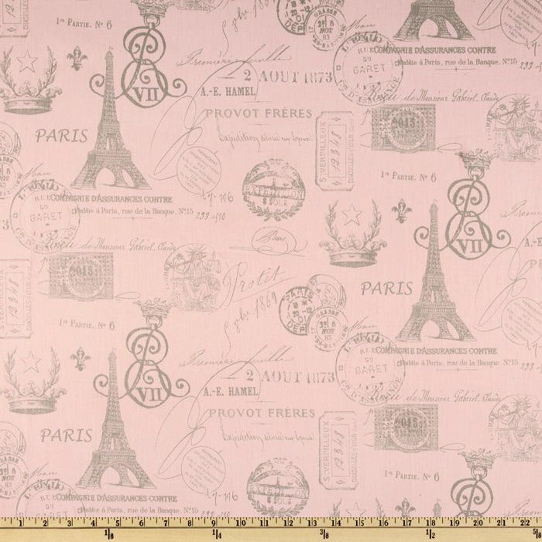 Pink Paris Script Fabric by the YARD All Cotton Eiffel Tower French ...