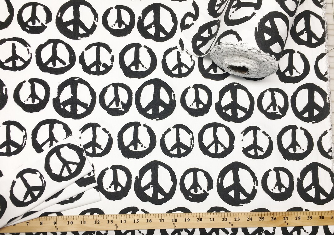 Peace Sign Fabric by the YARD Black White Peaceful Home Decor Designer ...
