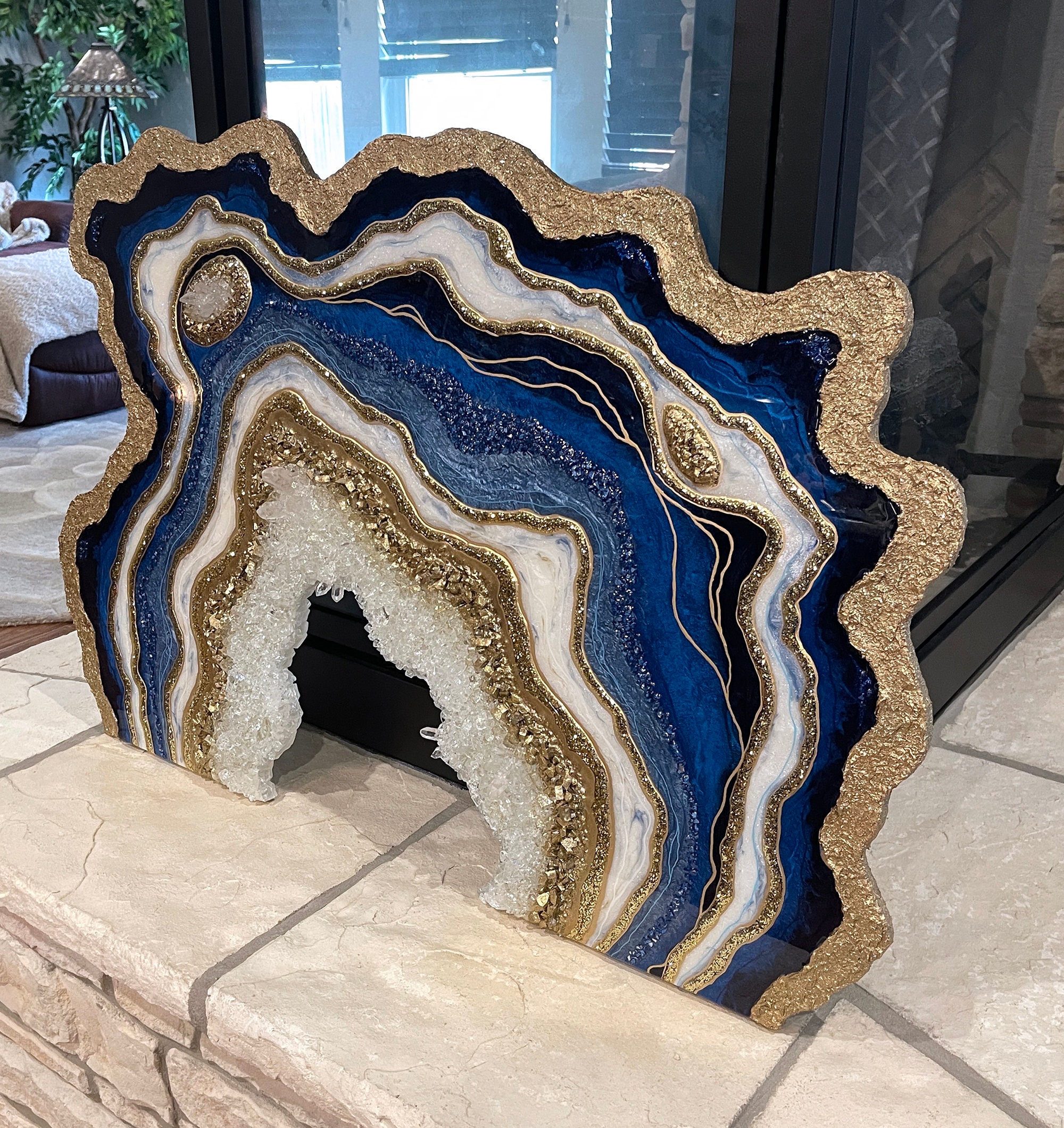 Sapphire Freeform Geode Wall Art Decor by Lisa Gates/ Real - Etsy