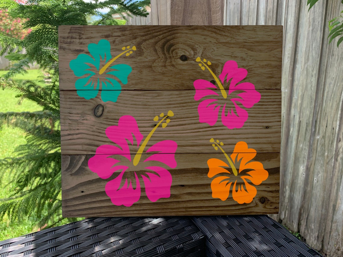 Hand Painted Reclaimed Wood Hibiscus Flower Painting Wood Sign - Etsy