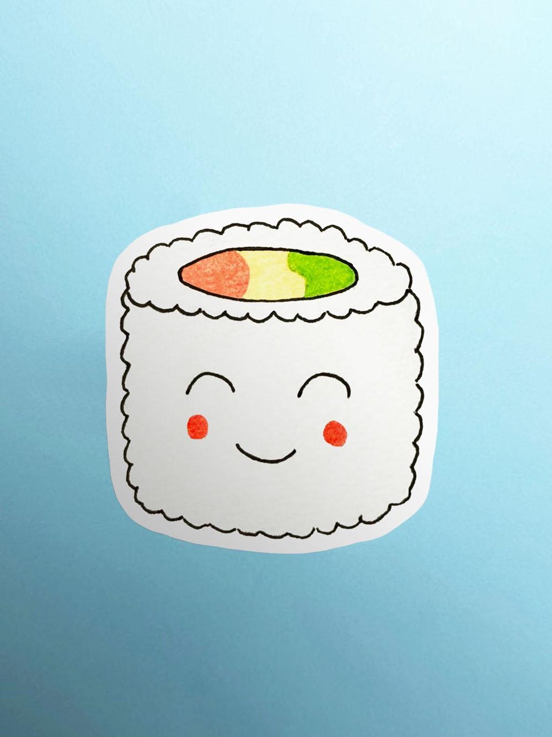 Vinyl Sticker | Sushi Roll Sticker | Happy Sushi Sticker | Water Bottle ...