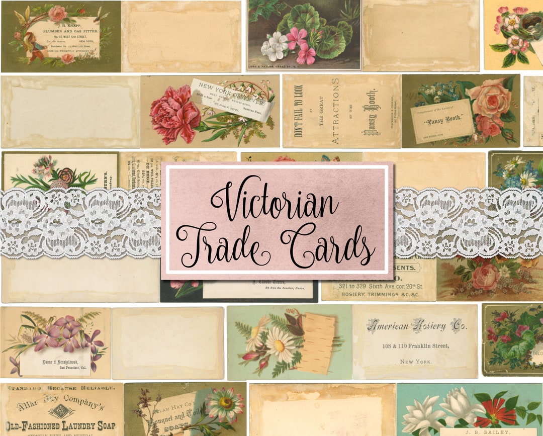 Victorian Floral Trade Cards Dated 1870-1890 Junk Journal Ephemera ...