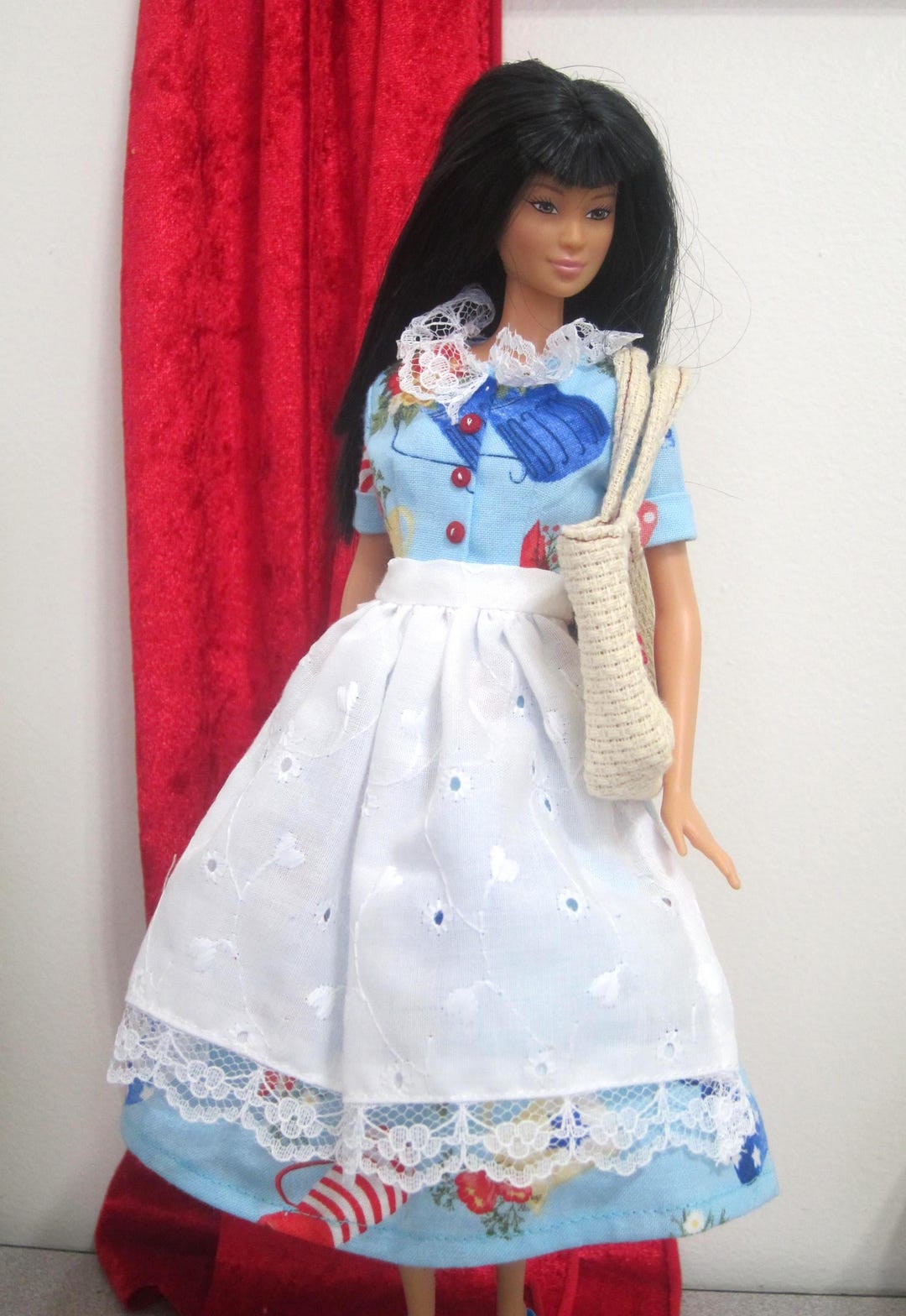 1/6 Scale Fashion Doll Dress: Flowers in Pitcher Vases Print. Includes ...