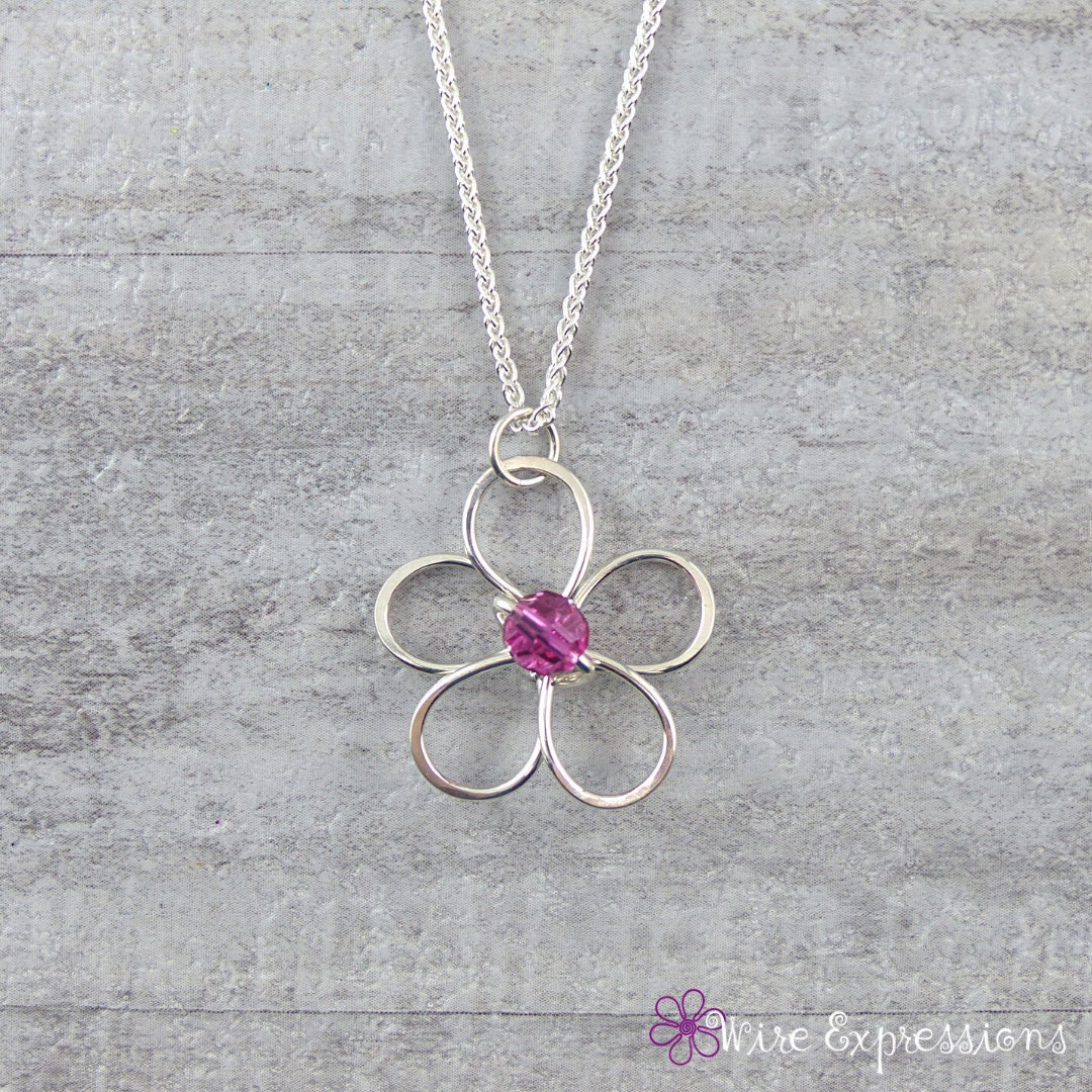 Wire Daisy Pendant Flower Girl Necklace Sterling Silver Flower Necklace ...