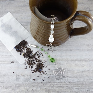 Tea Bag Steeper - Tea Bag Clip With Silver Wire Tea Cup and Glass Beads ...