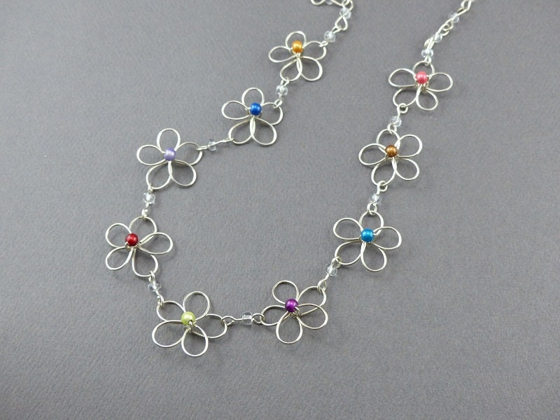Handmade Flower Necklace - Silver Flower Choker Necklace for Women ...