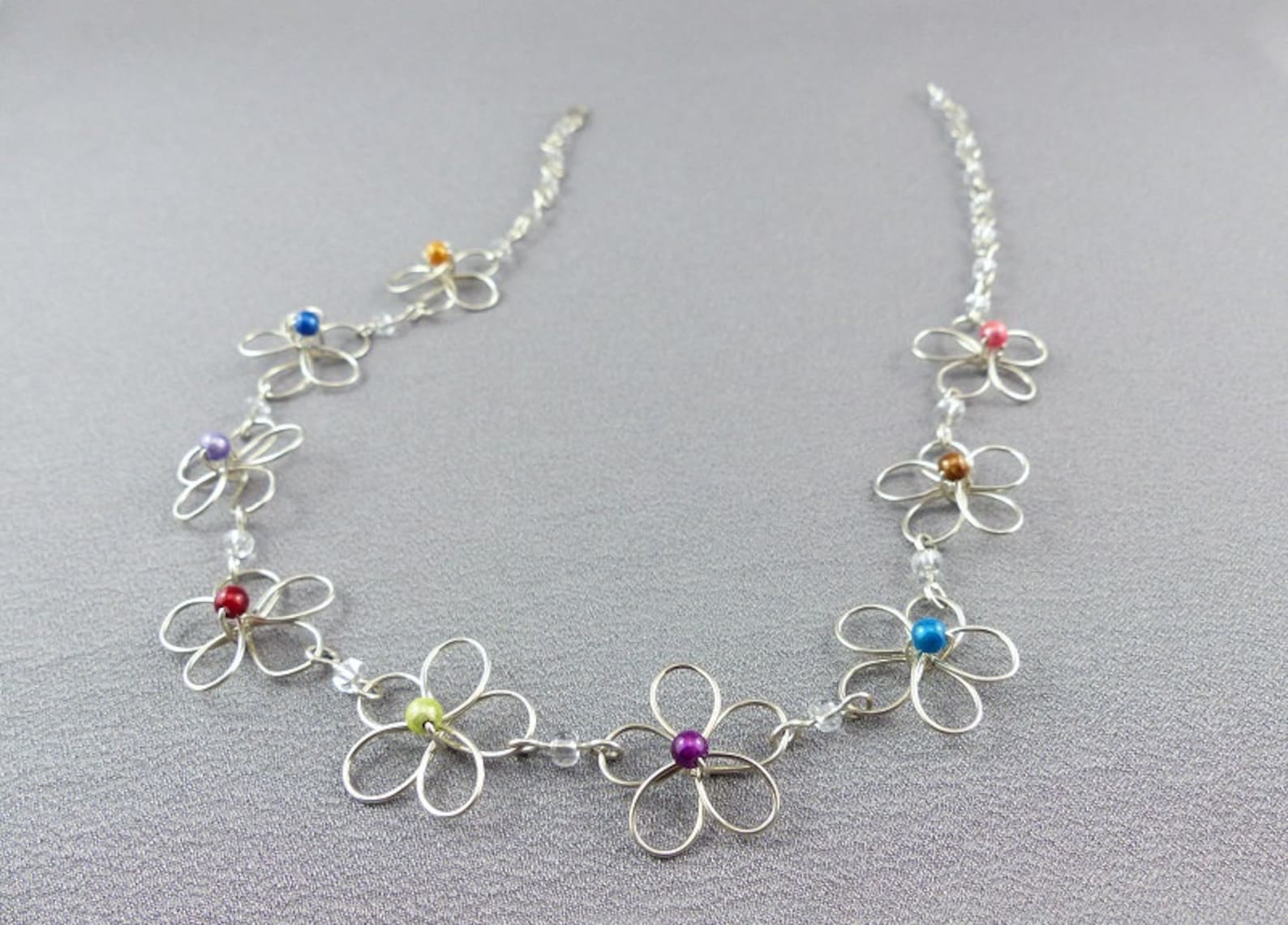Handmade Flower Necklace - Silver Flower Choker Necklace for Women ...