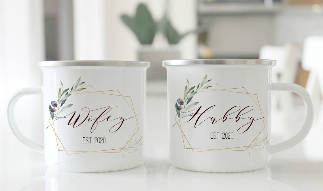 Hubby and Wifey Enamel Camping Mug Set - Anniversary and Wedding Gifts ...