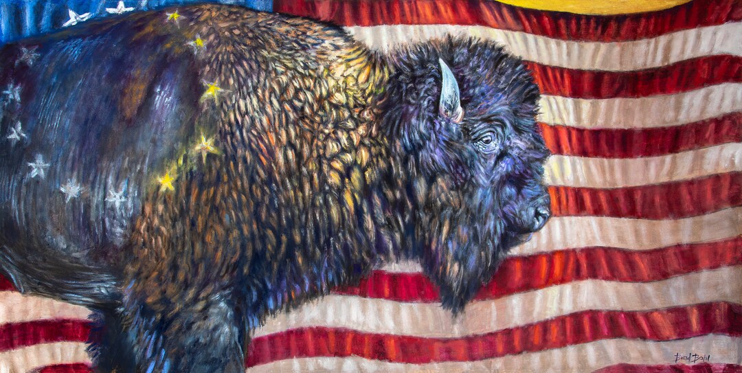 Into the Storm - Bison Painting - Original Art - 1776 - USA - Old Glory ...
